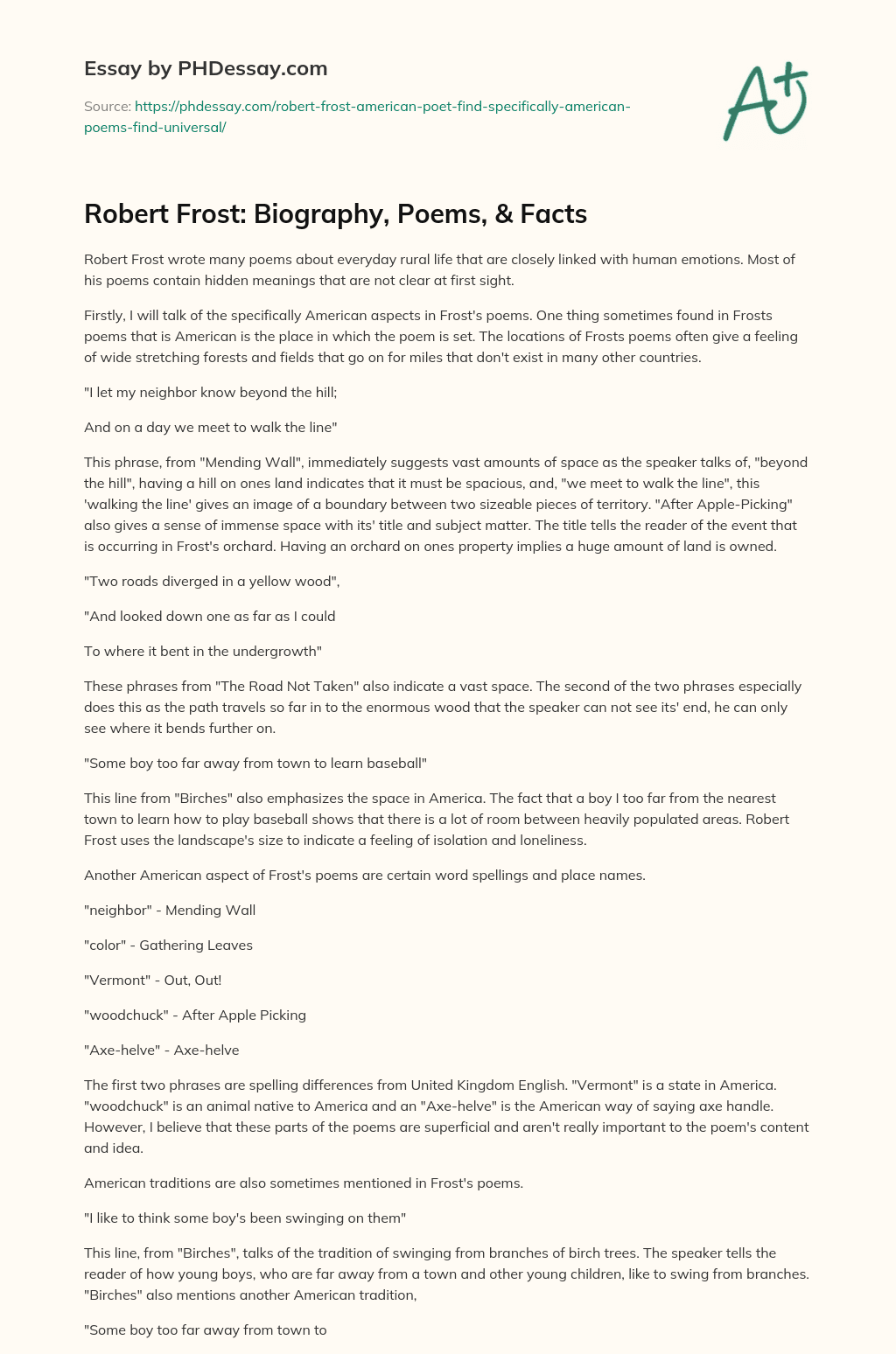 Robert Frost: Biography, Poems, & Facts - PHDessay.com