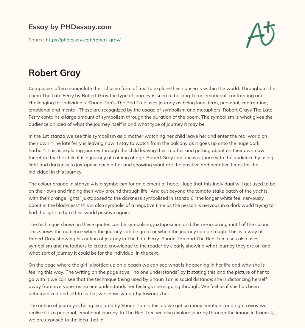 Robert Gray Analysis Example - PHDessay.com