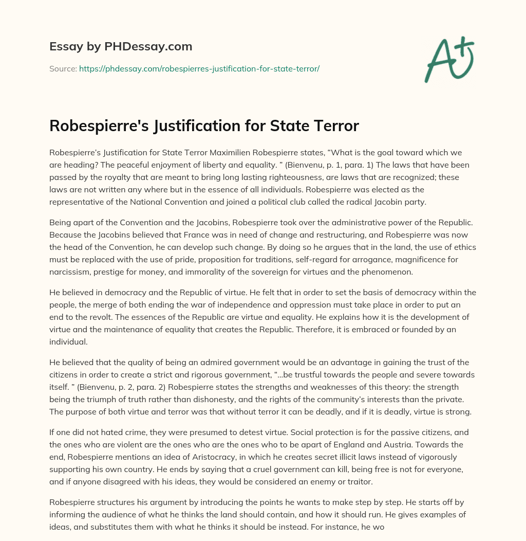 Robespierre's Justification for State Terror - PHDessay.com