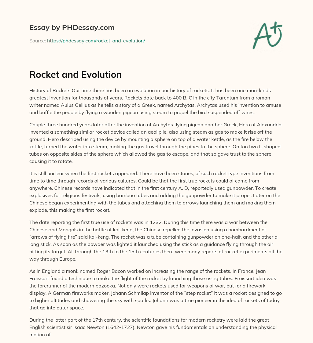 Rocket and Evolution - PHDessay.com
