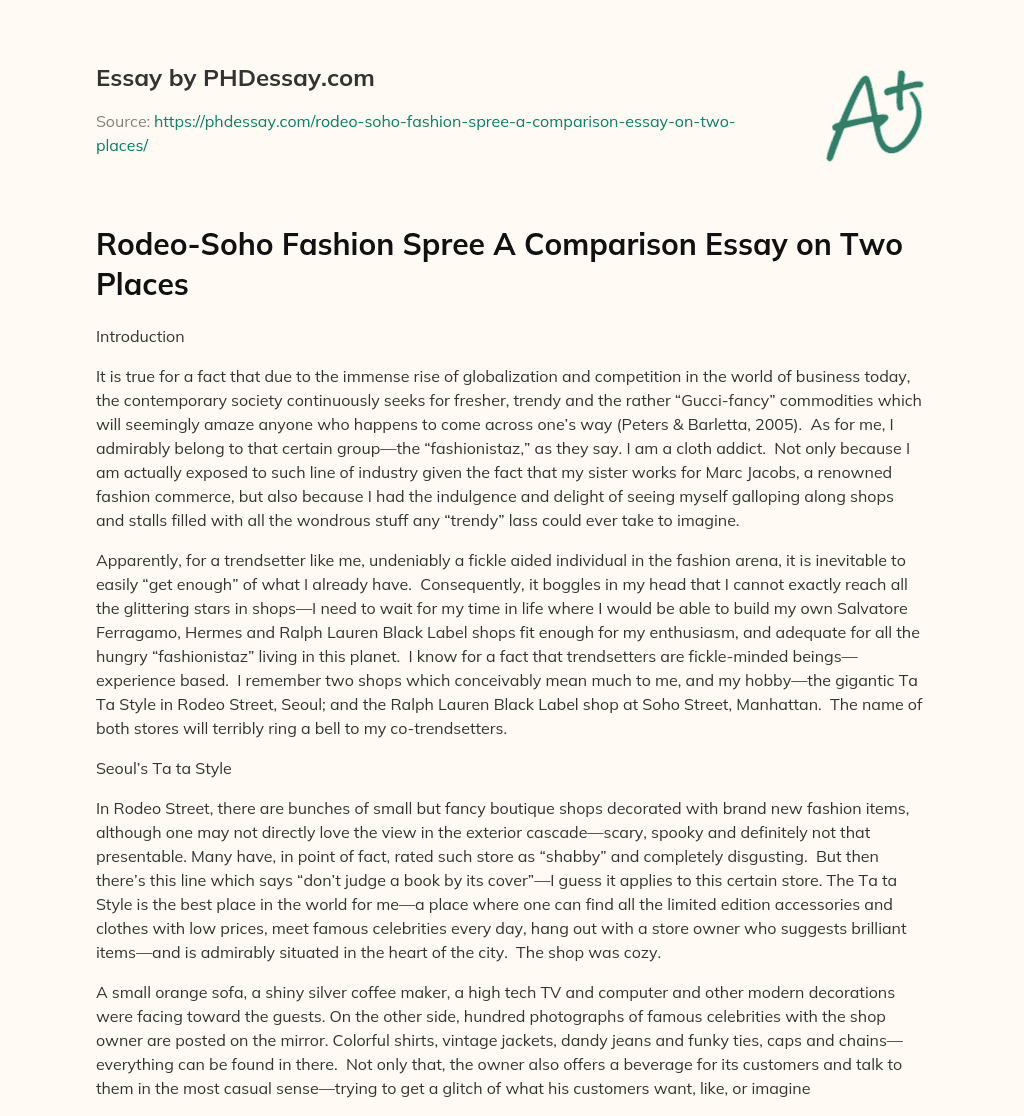 Rodeo-Soho Fashion Spree A Comparison Essay on Two Places - PHDessay.com