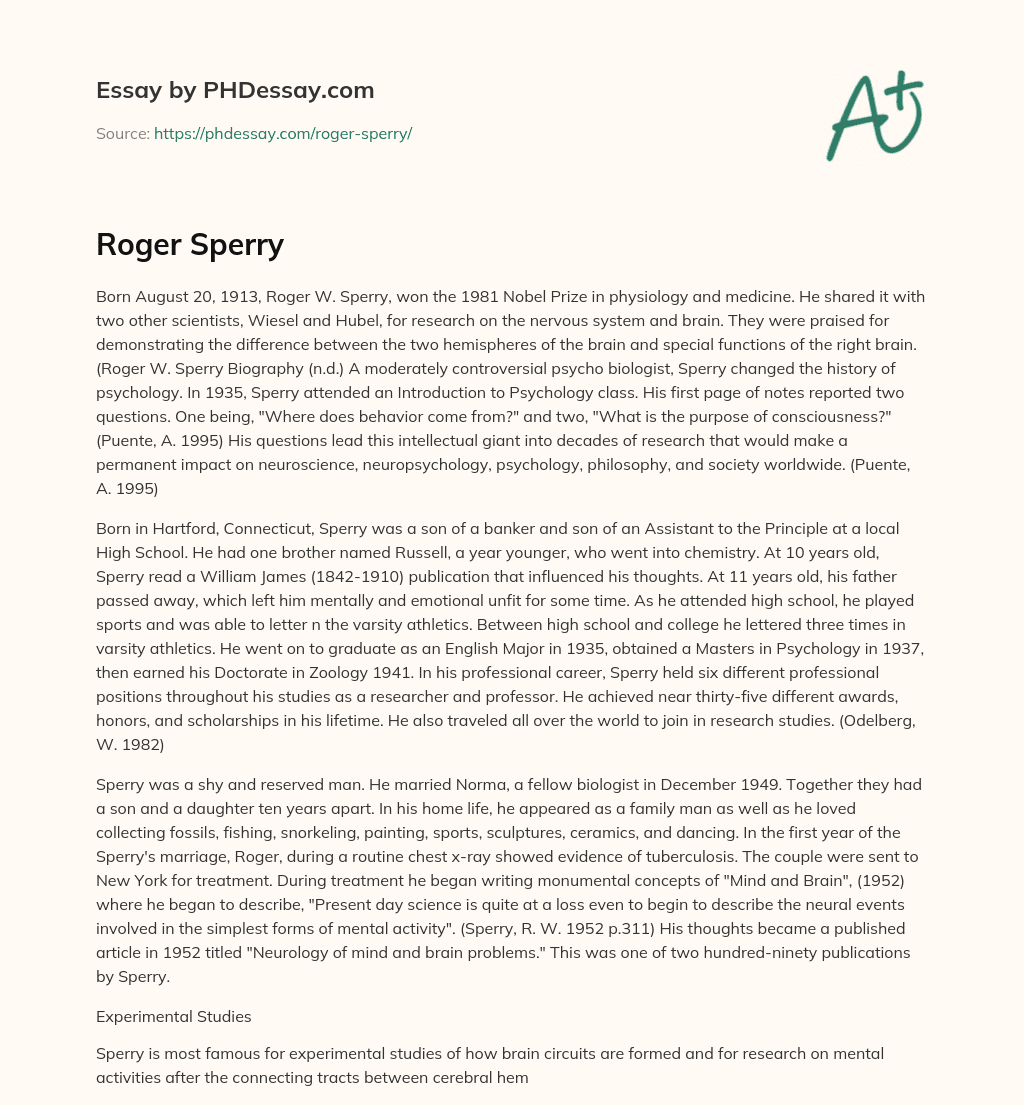 Roger Sperry - PHDessay.com