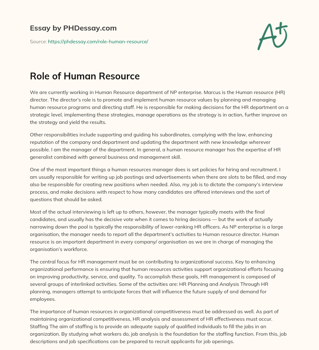 Role of Human Resource - PHDessay.com
