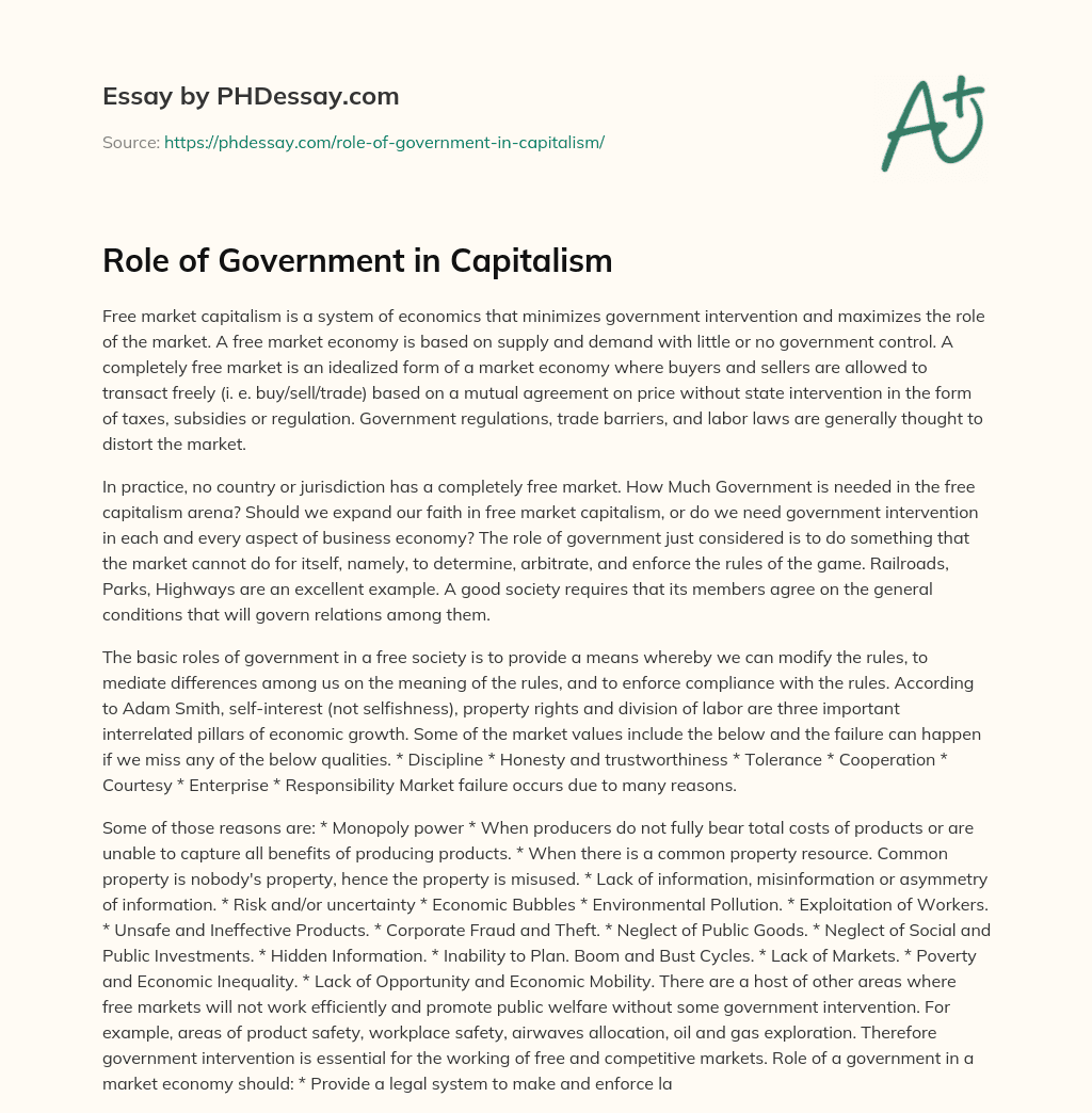 Role of Government in Capitalism - PHDessay.com