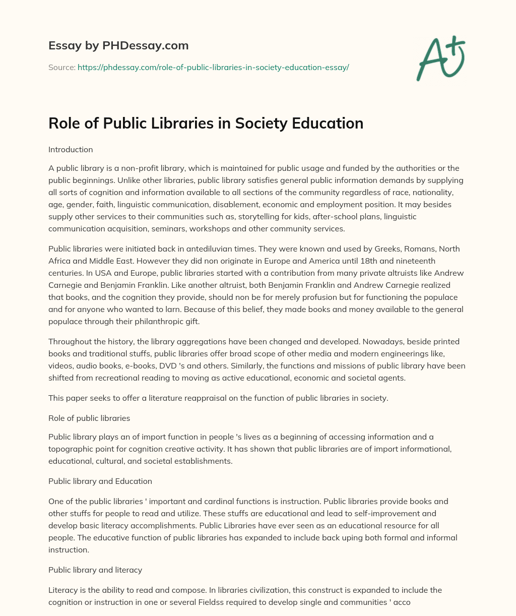 Role of Public Libraries in Society Education - PHDessay.com