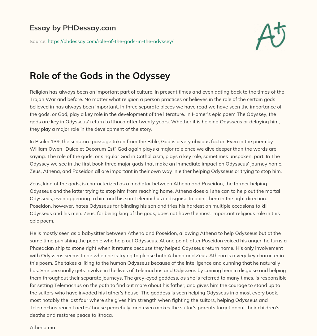 Role of the Gods in the Odyssey - PHDessay.com