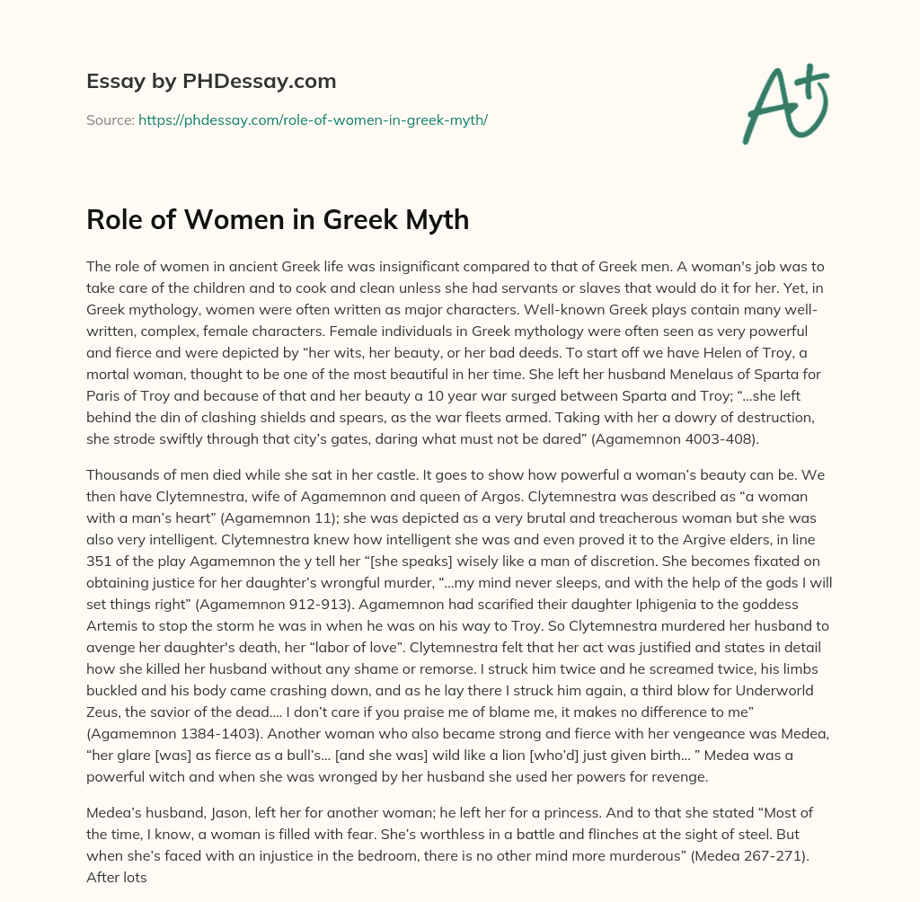 Role of Women in Greek Myth - PHDessay.com