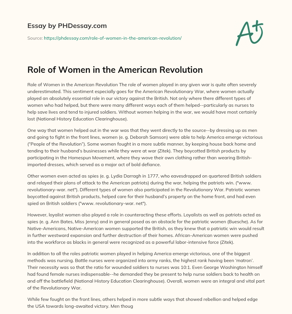 Role of Women in the American Revolution (600 Words) - PHDessay.com