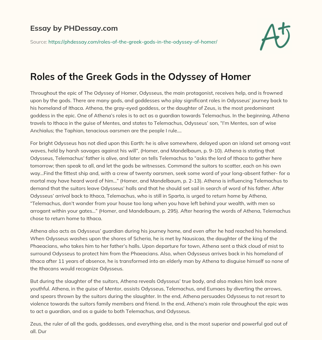 Roles of the Greek Gods in the Odyssey of Homer - PHDessay.com