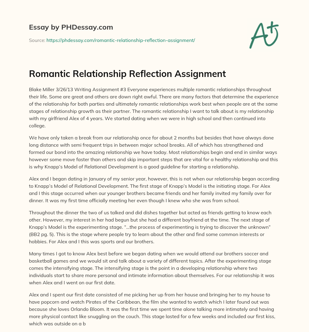 Romantic Relationship Reflection Assignment - PHDessay.com