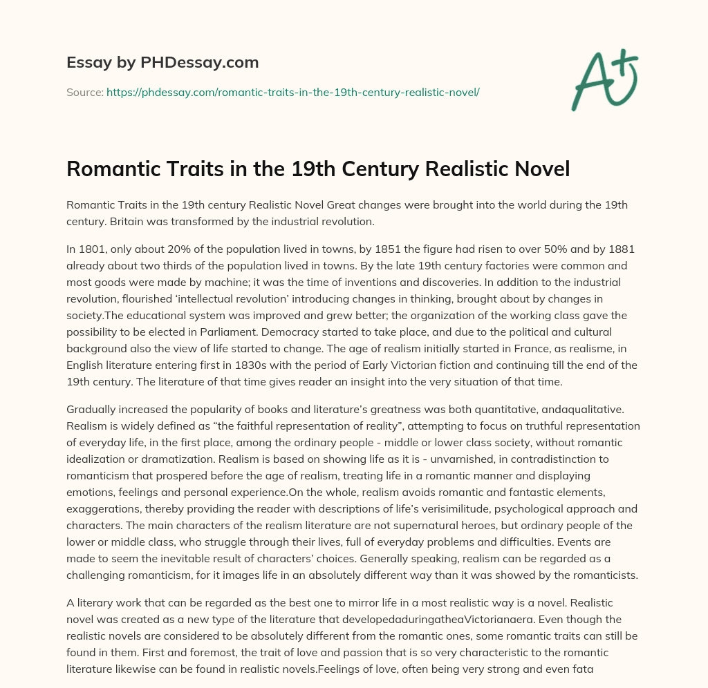 Romantic Traits in the 19th Century Realistic Novel - PHDessay.com
