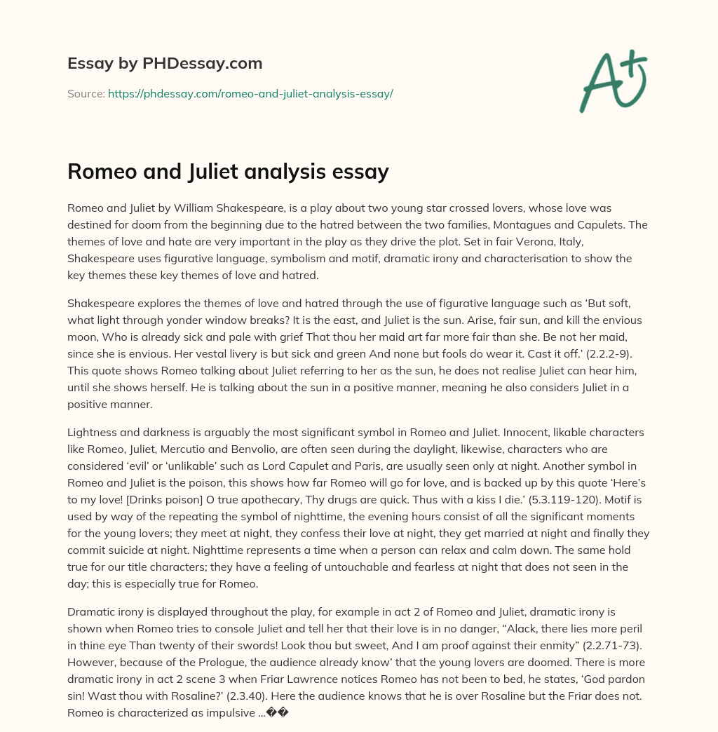 Romeo And Juliet Analysis Essay 600 Words PHDessay Romeo And Juliet Analysis Essay 600 Words PHDessay