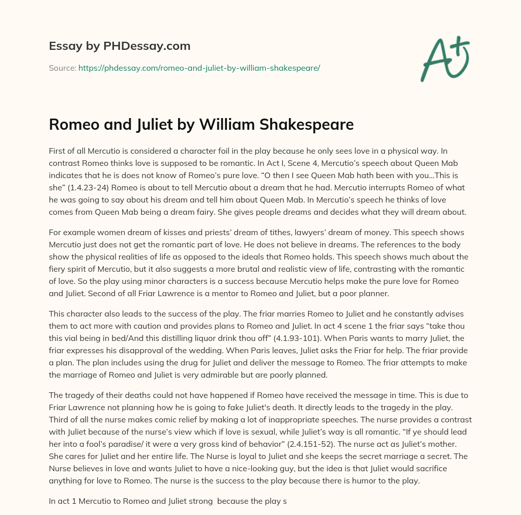 Romeo and Juliet by William Shakespeare - PHDessay.com
