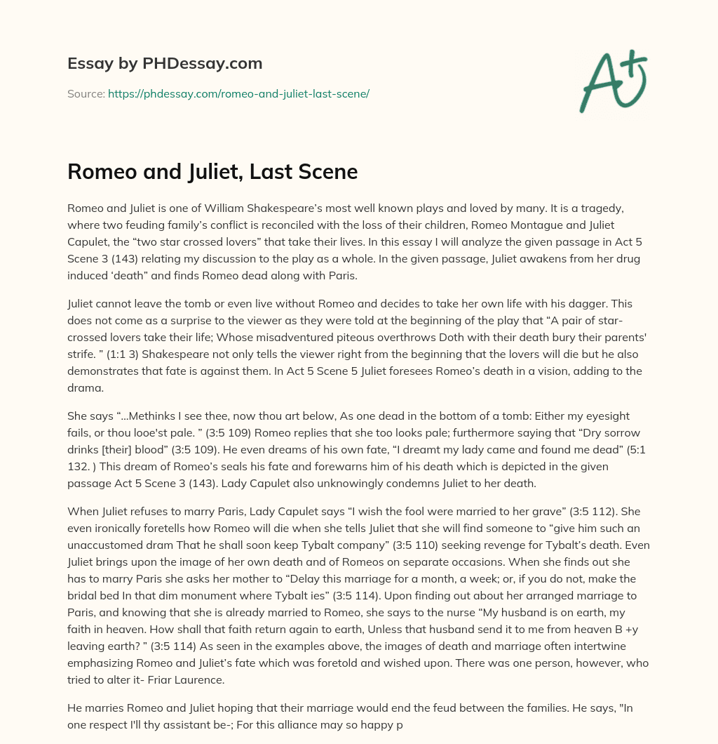 Romeo and Juliet, Last Scene - PHDessay.com