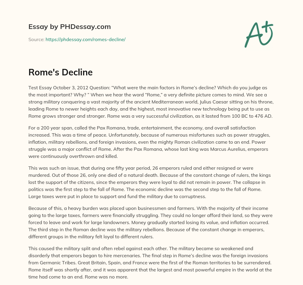 Rome's Decline (400 Words) - PHDessay.com