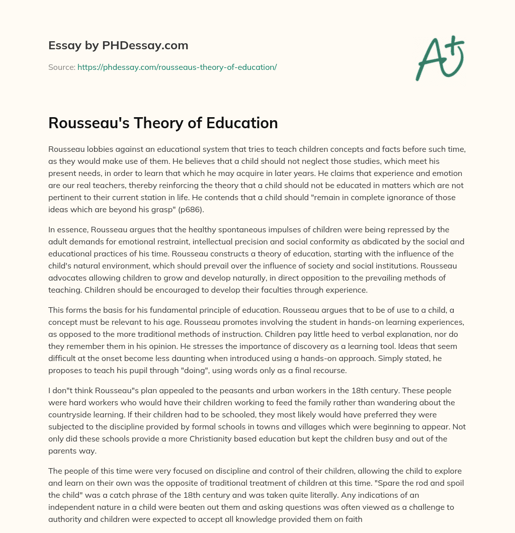 Rousseau's Theory of Education - PHDessay.com