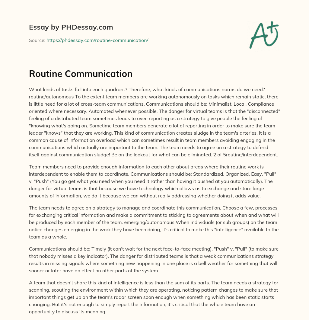 Routine Communication (500 Words) - PHDessay.com
