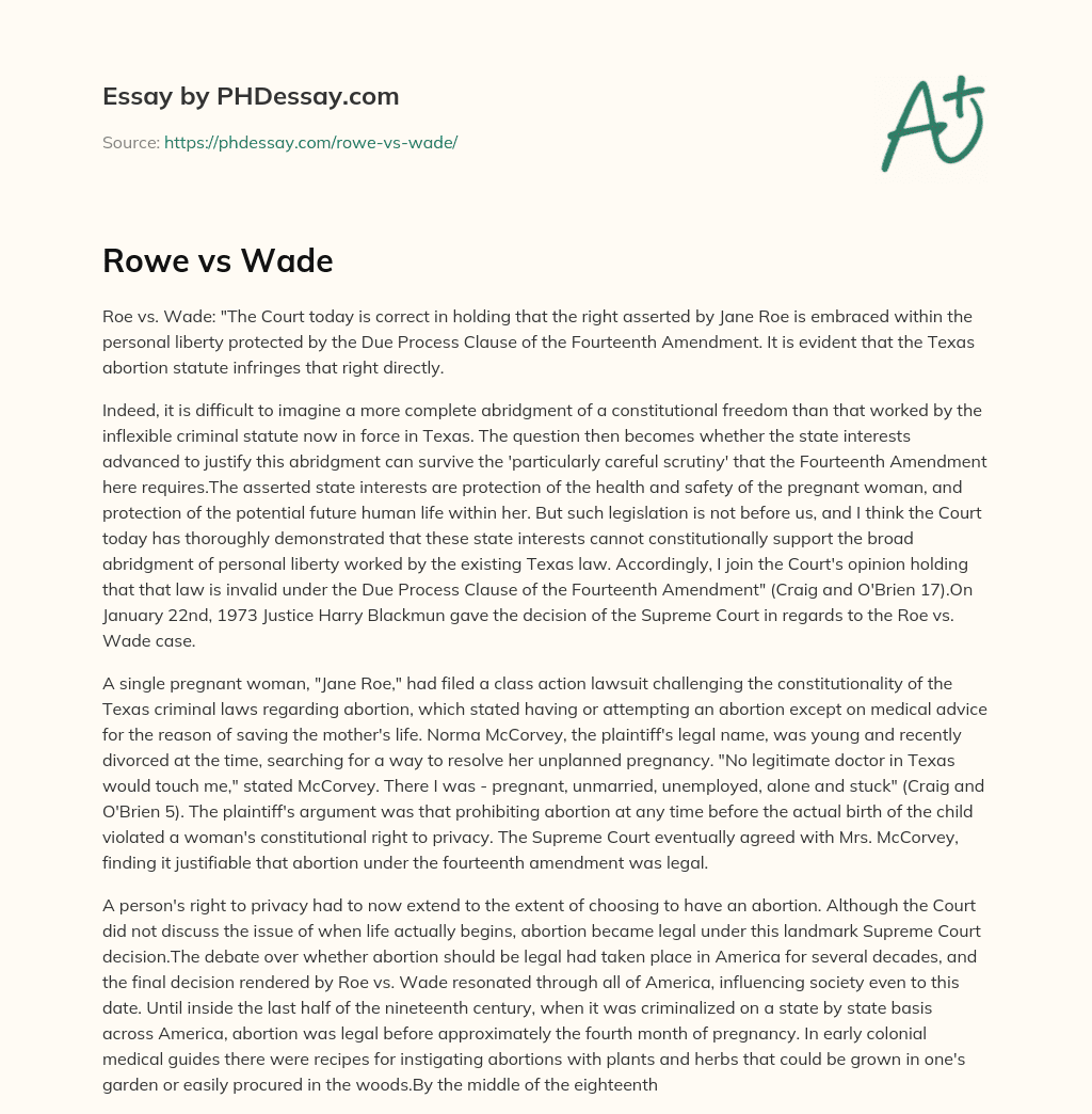 Rowe vs Wade - PHDessay.com