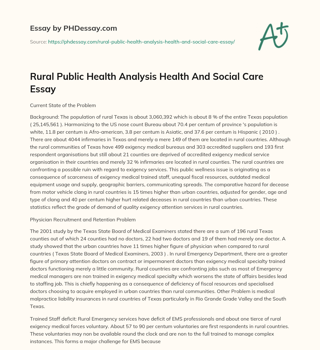 Rural Public Health Analysis Health And Social Care Essay - PHDessay.com