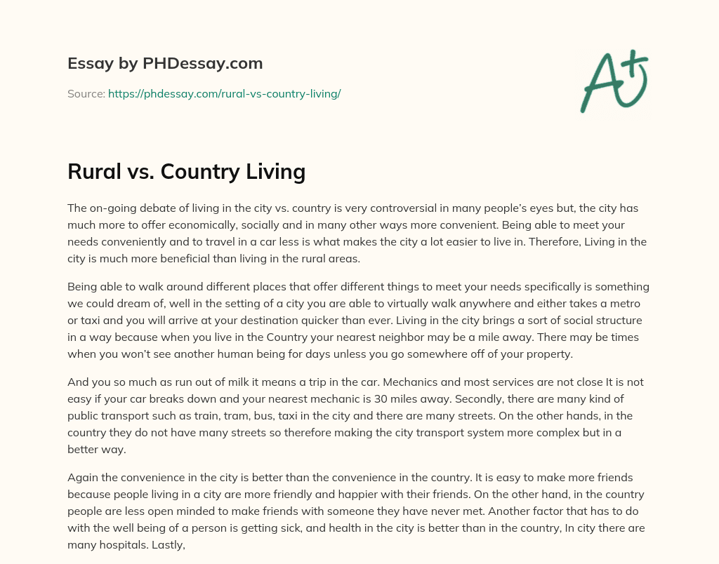 Rural vs. Country Living (400 Words) - PHDessay.com