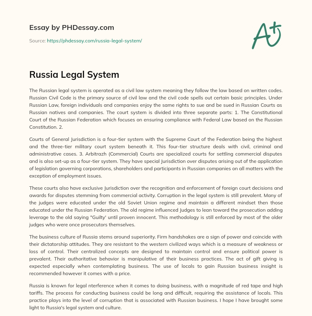 Russia Legal System (400 Words) - PHDessay.com