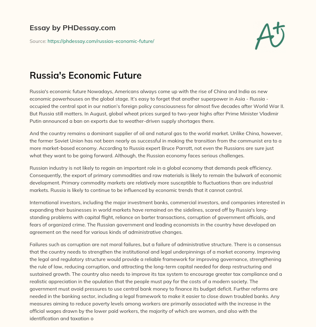 Russia's Economic Future - PHDessay.com