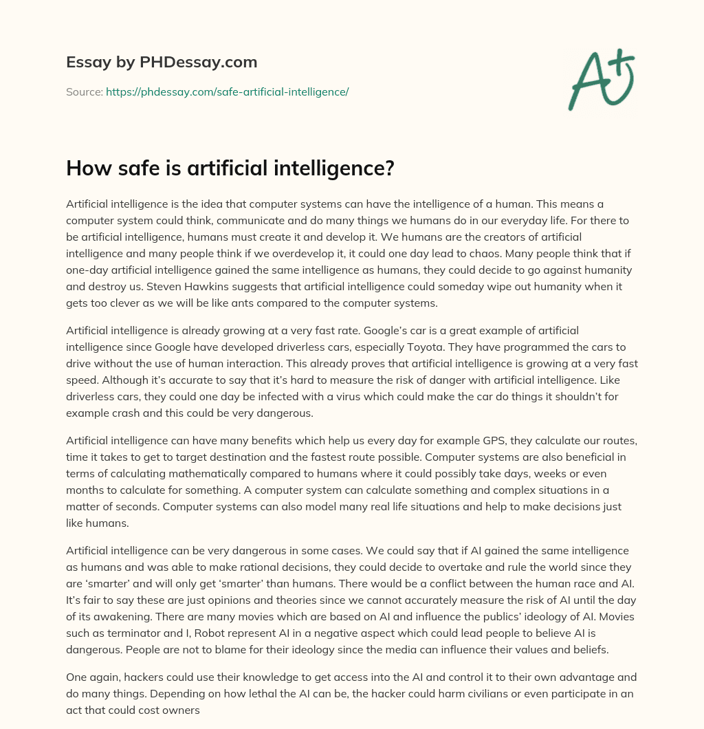How safe is artificial intelligence? - PHDessay.com