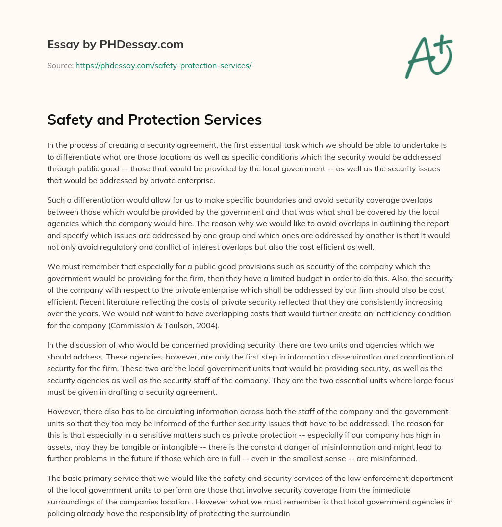 Safety and Protection Services - PHDessay.com