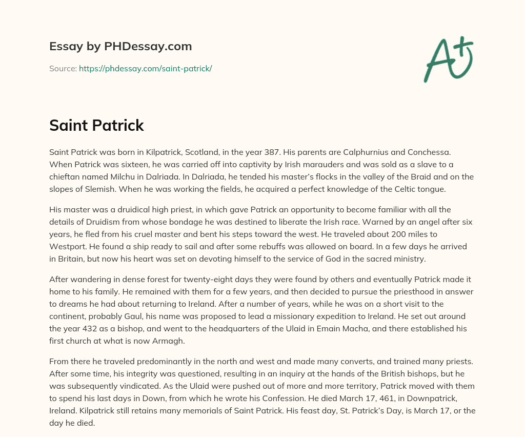 Saint Patrick - PHDessay.com