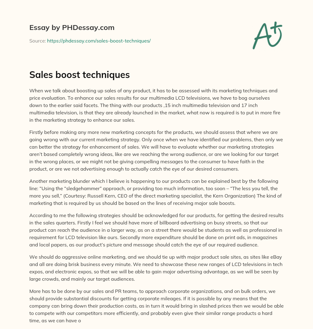 Sales boost techniques (600 Words) - PHDessay.com