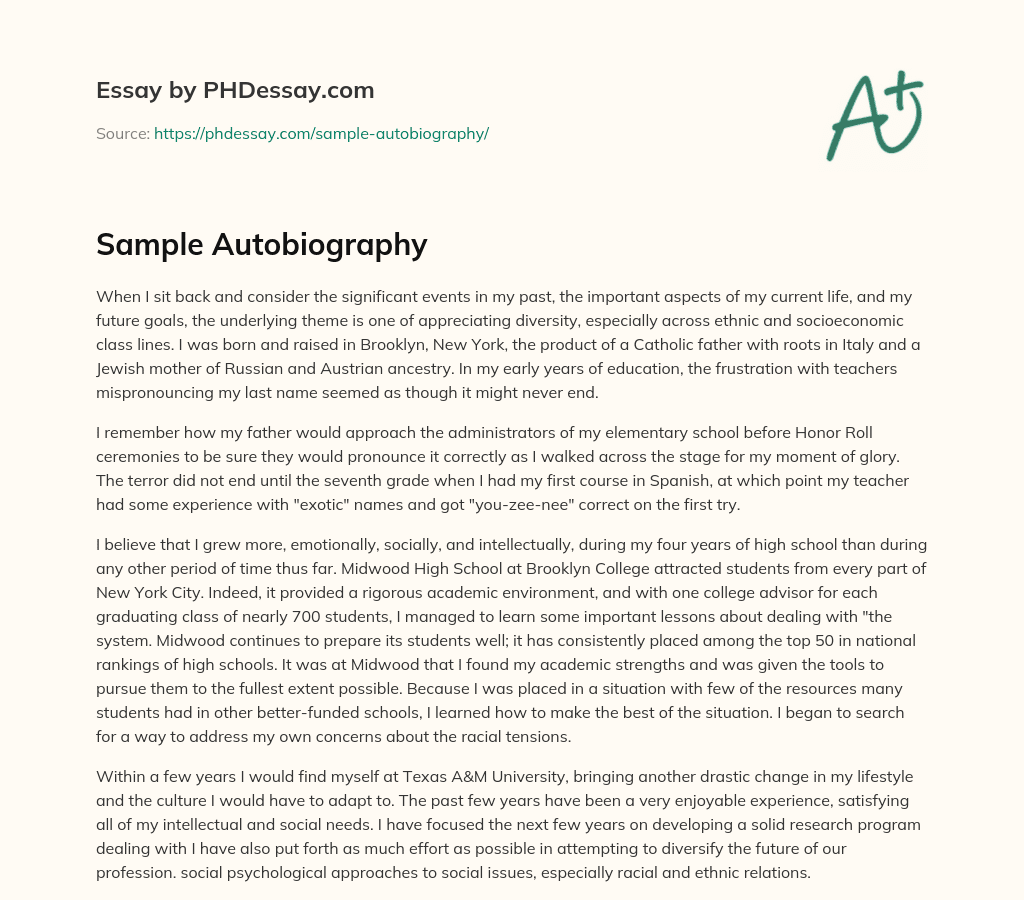 Sample Autobiography (400 Words) - PHDessay.com