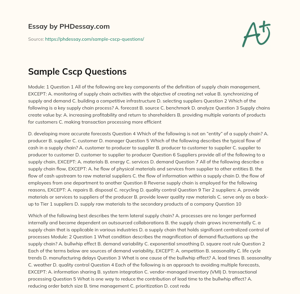 Sample Cscp Questions - PHDessay.com