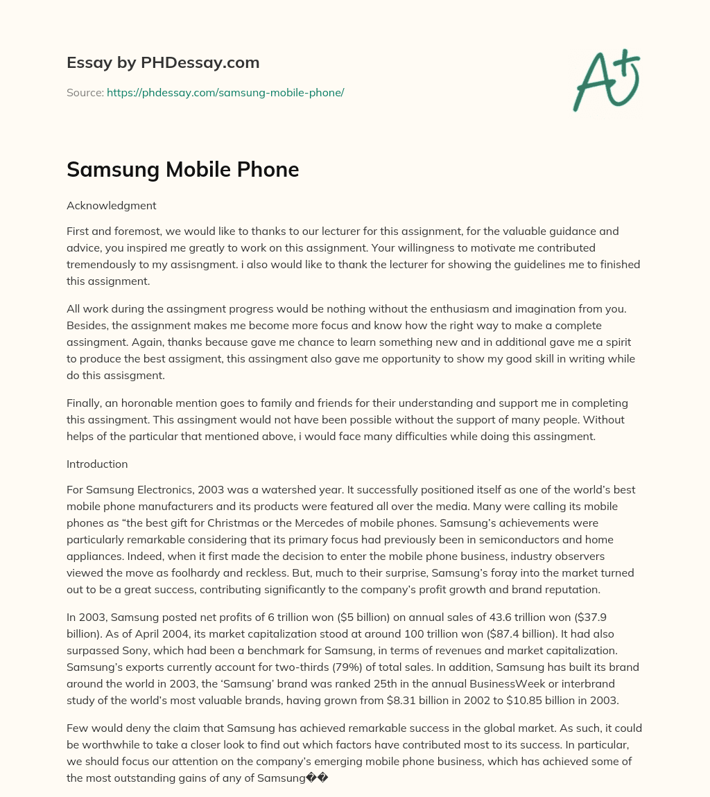 Samsung Mobile Phone - PHDessay.com