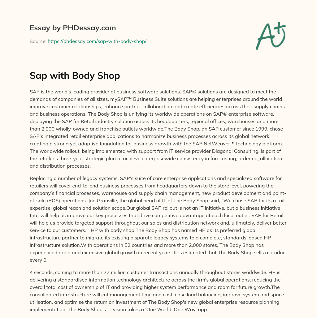 Sap with Body Shop - PHDessay.com