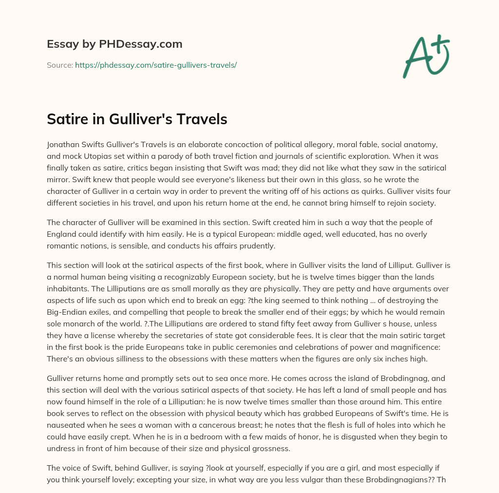 Satire in Gulliver's Travels - PHDessay.com