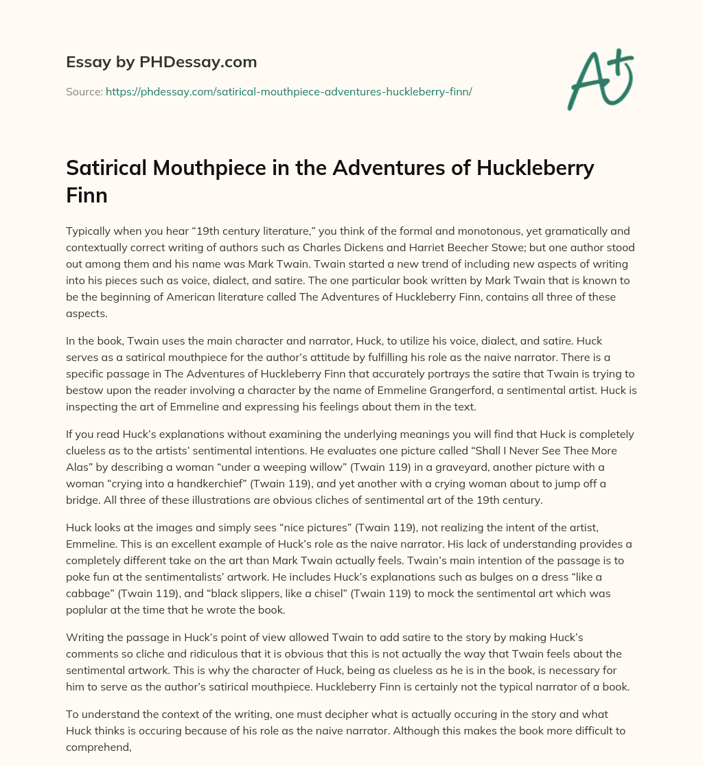 Satirical Mouthpiece In The Adventures Of Huckleberry Finn Satire ...