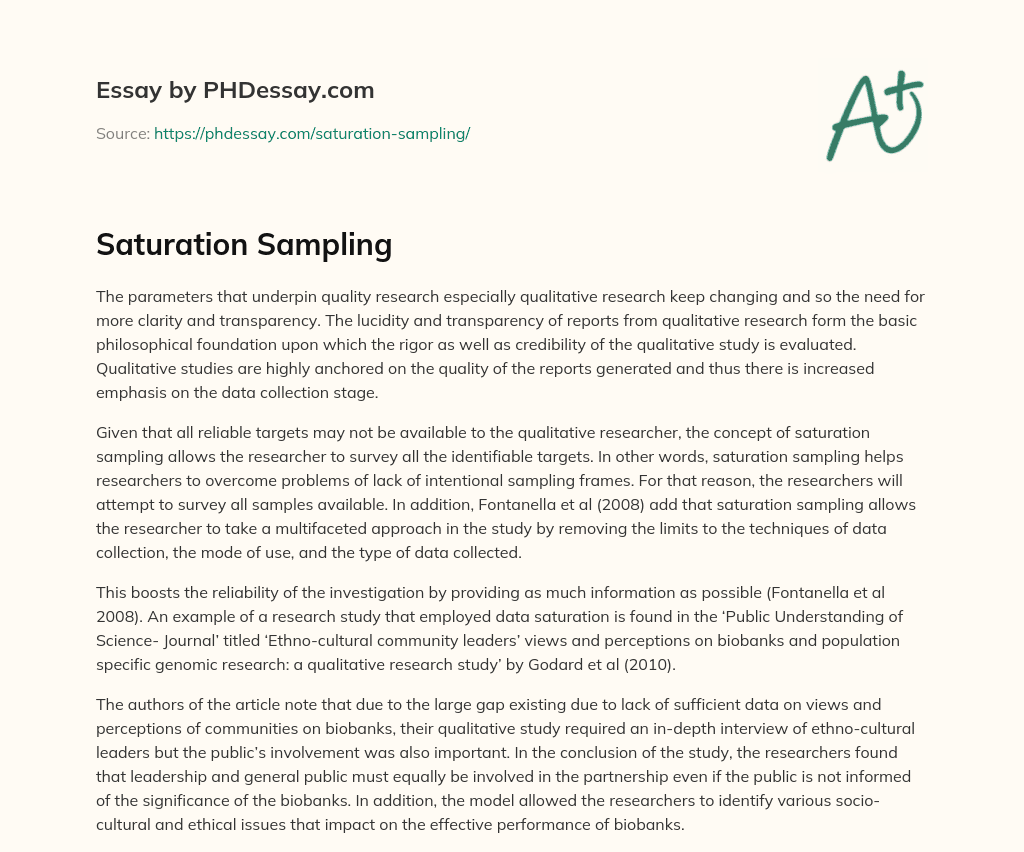 Saturation Sampling Research Example (300 Words) - PHDessay.com