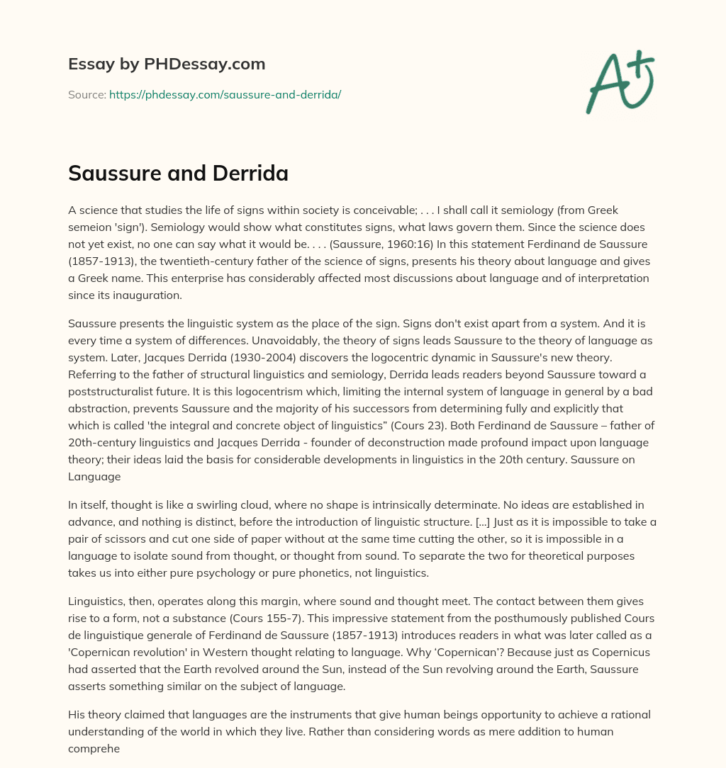 Saussure and Derrida - PHDessay.com