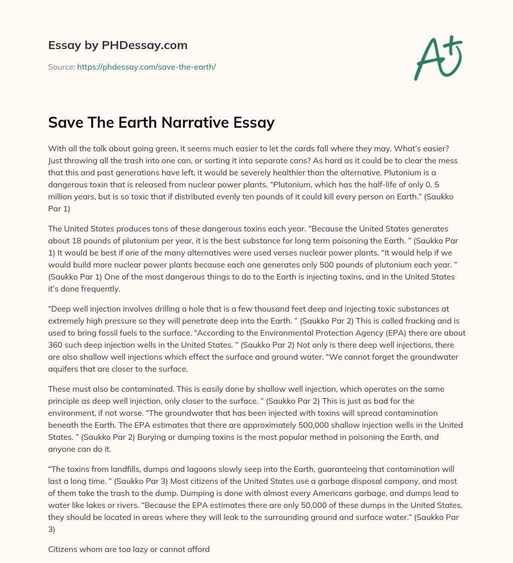 Save The Earth Narrative Essay (600 Words) - PHDessay.com