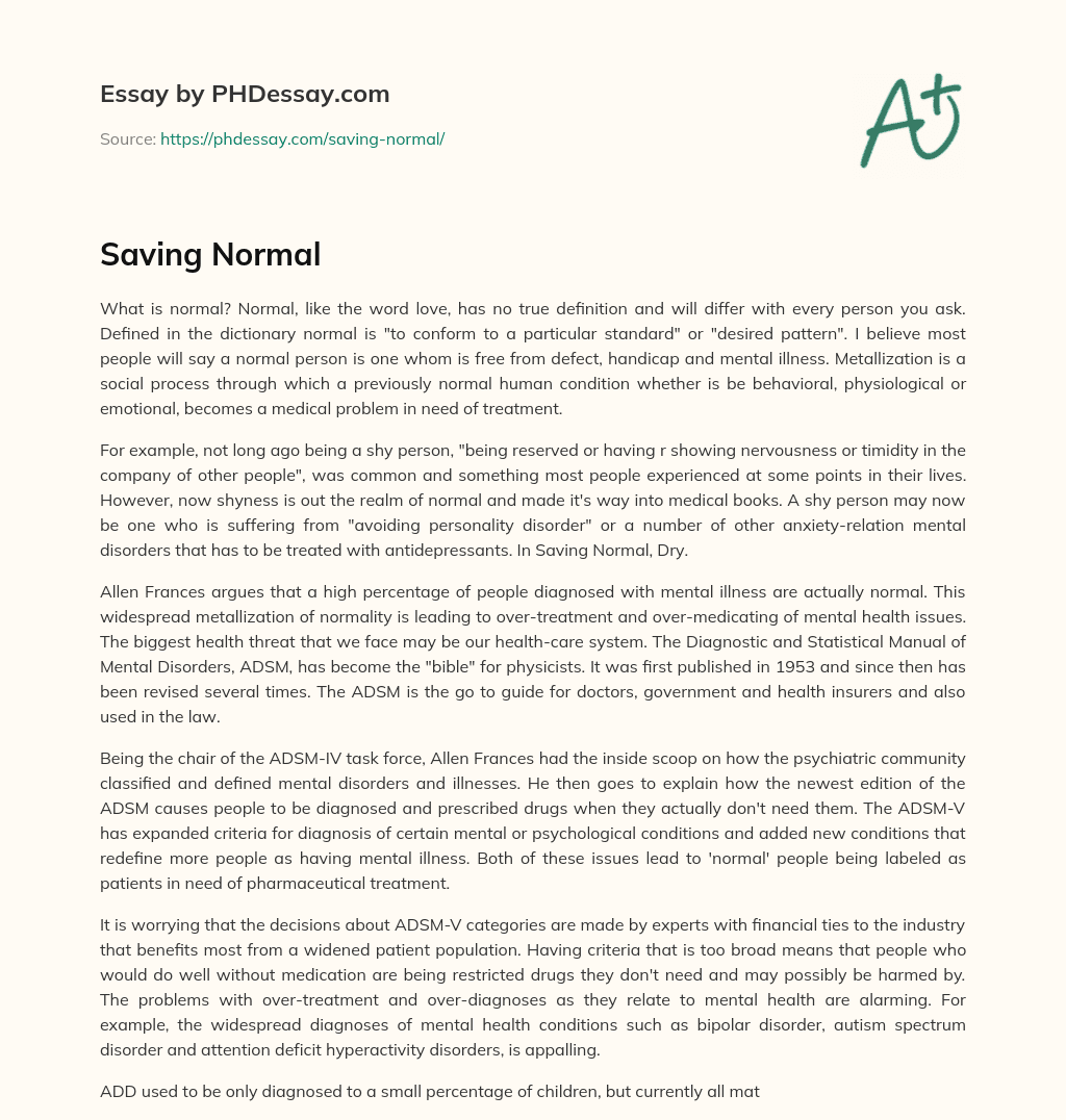 Saving Normal - PHDessay.com