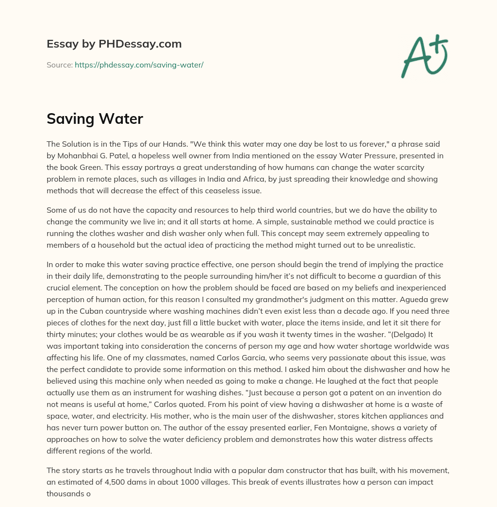 Saving Water - PHDessay.com