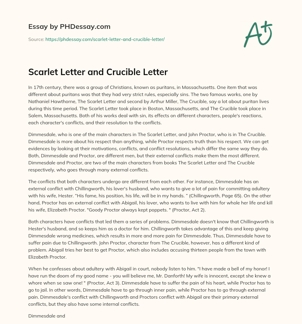 Scarlet Letter and Crucible Letter - PHDessay.com