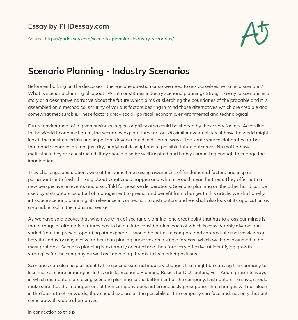 Scenario Planning - Industry Scenarios - PHDessay.com