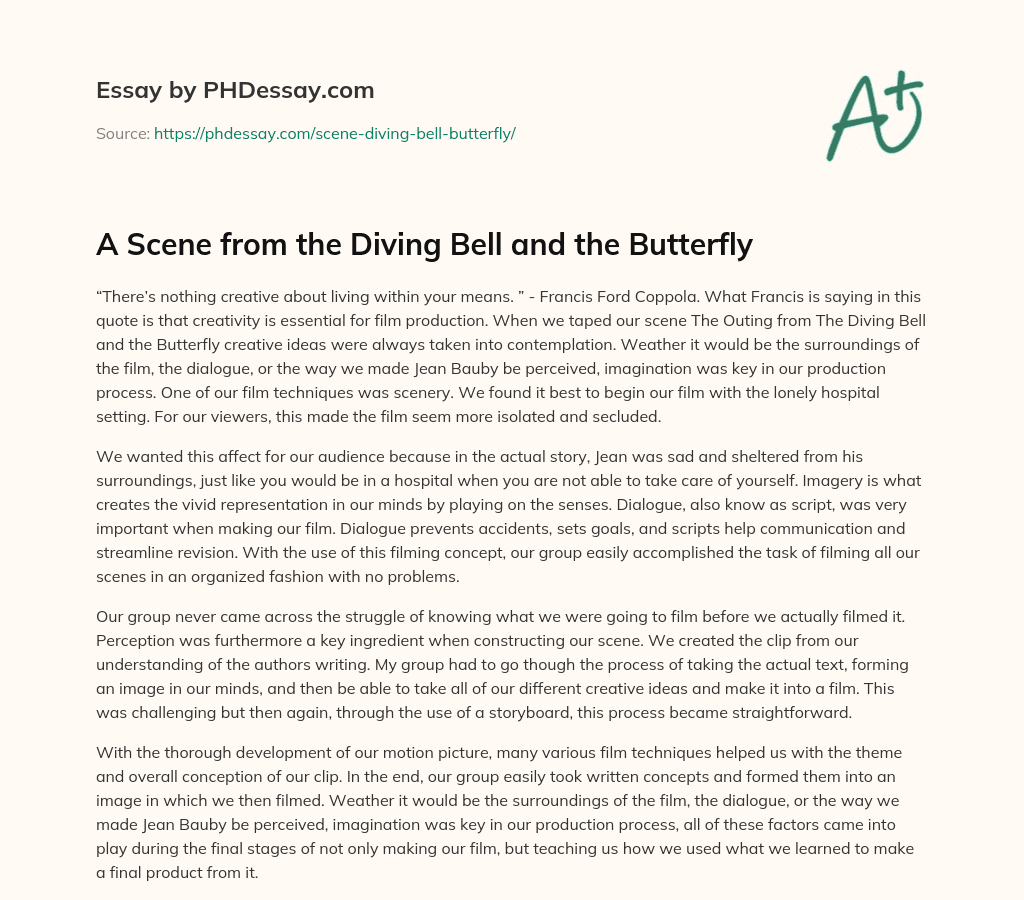 A Scene from the Diving Bell and the Butterfly - PHDessay.com