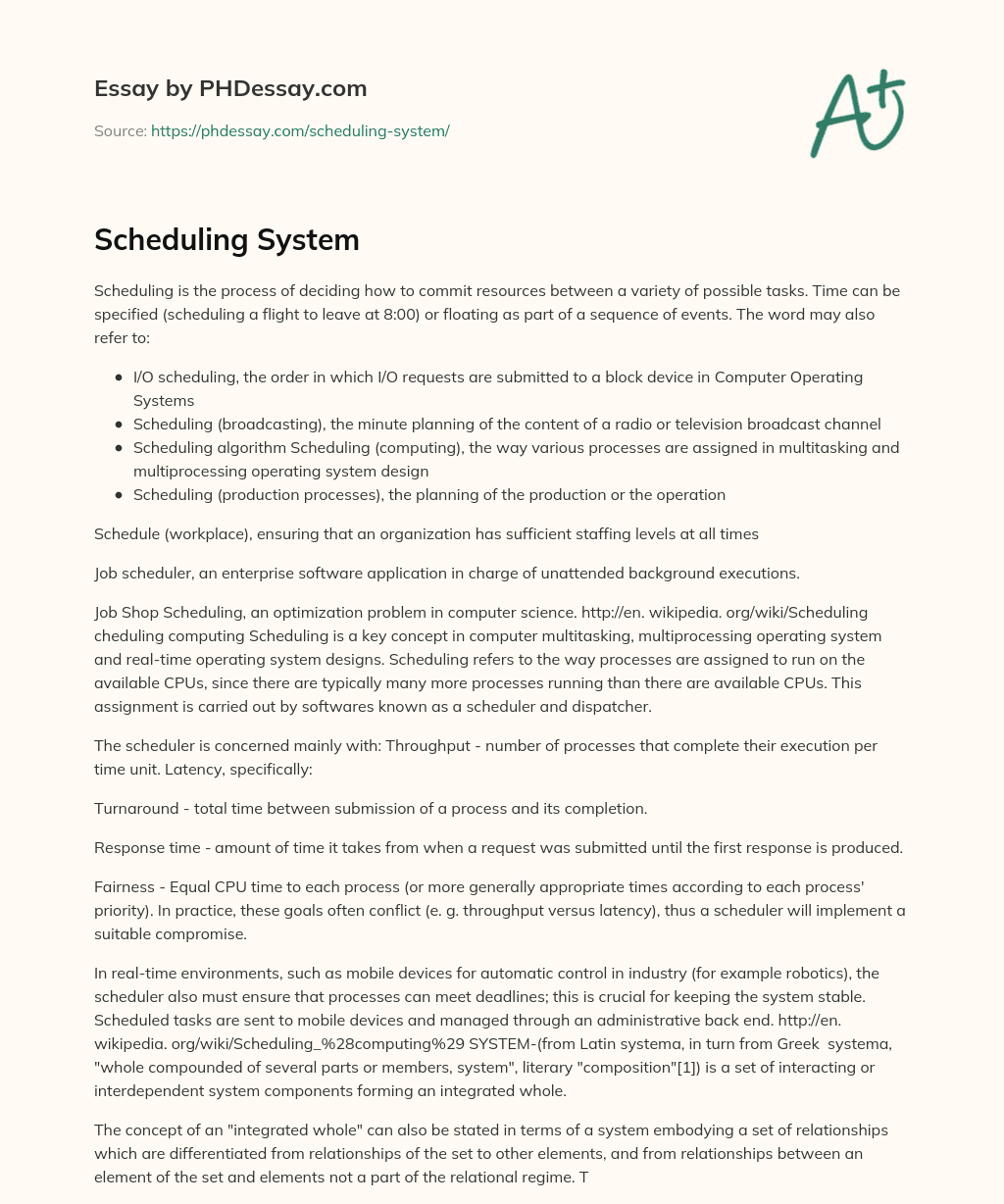 Scheduling System - PHDessay.com