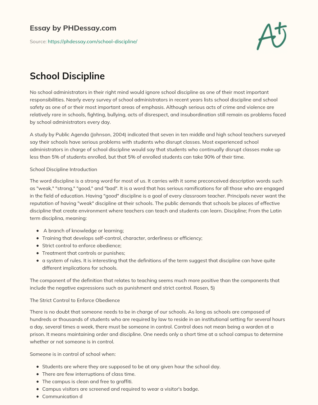 School Discipline - PHDessay.com