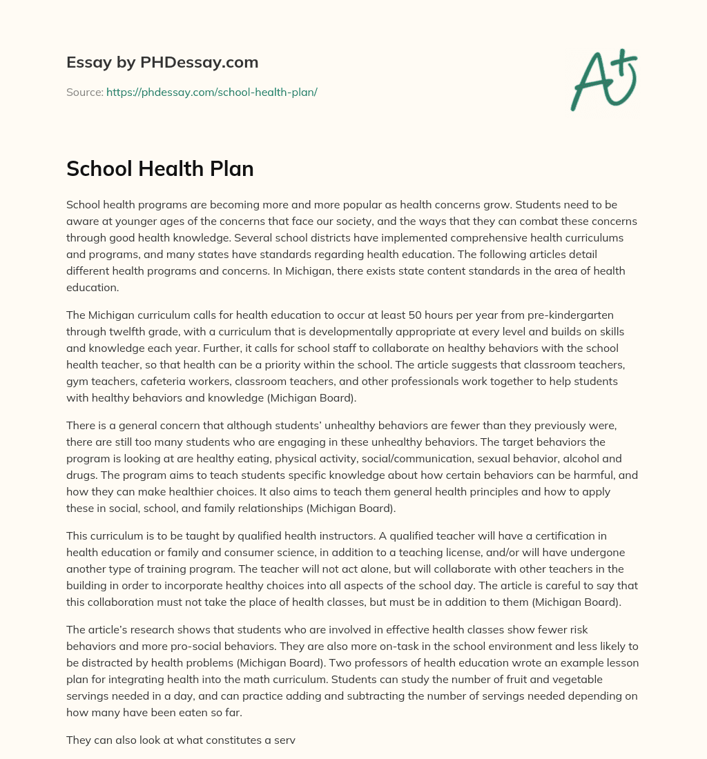 School Health Plan - PHDessay.com