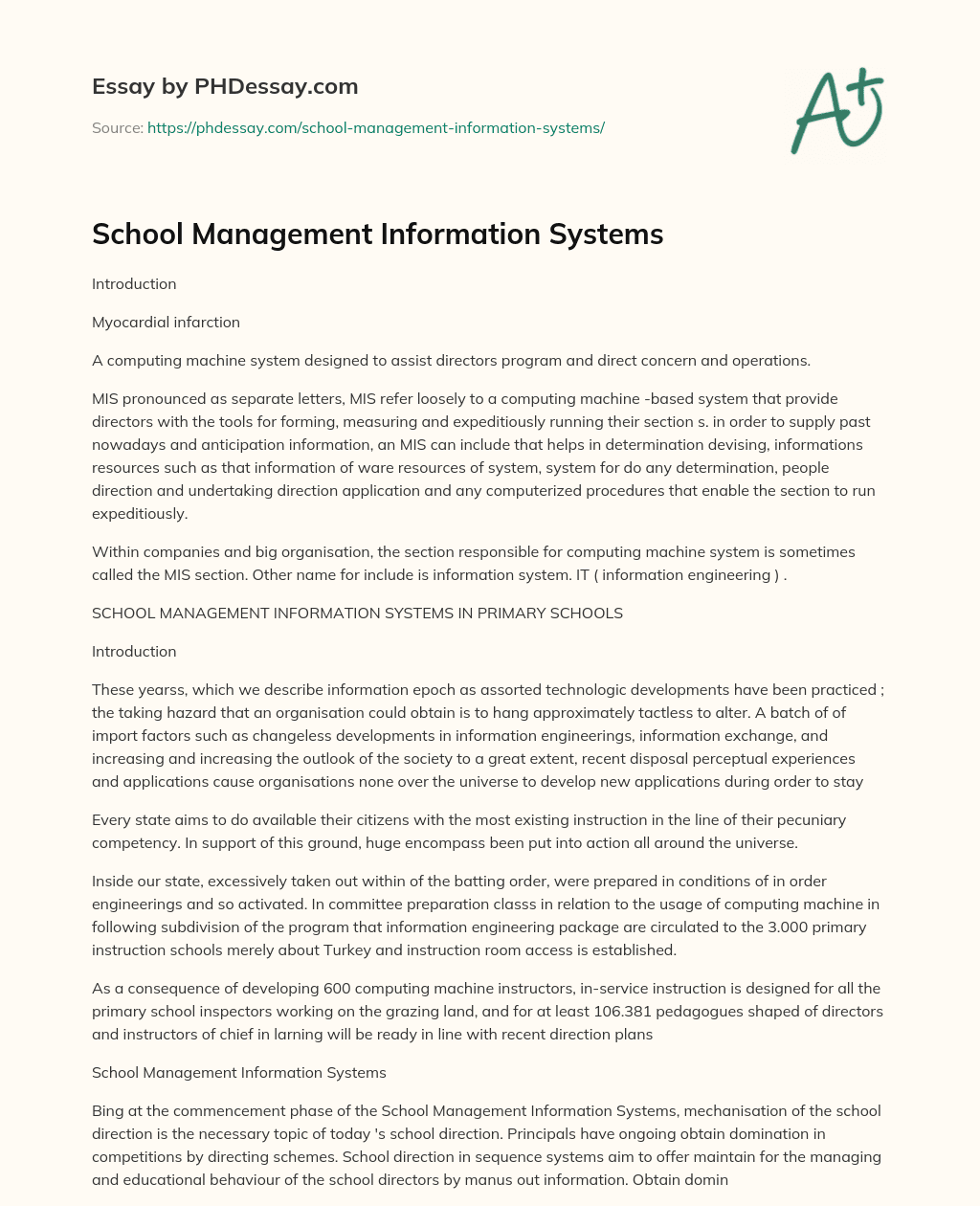 School Management Information Systems - PHDessay.com