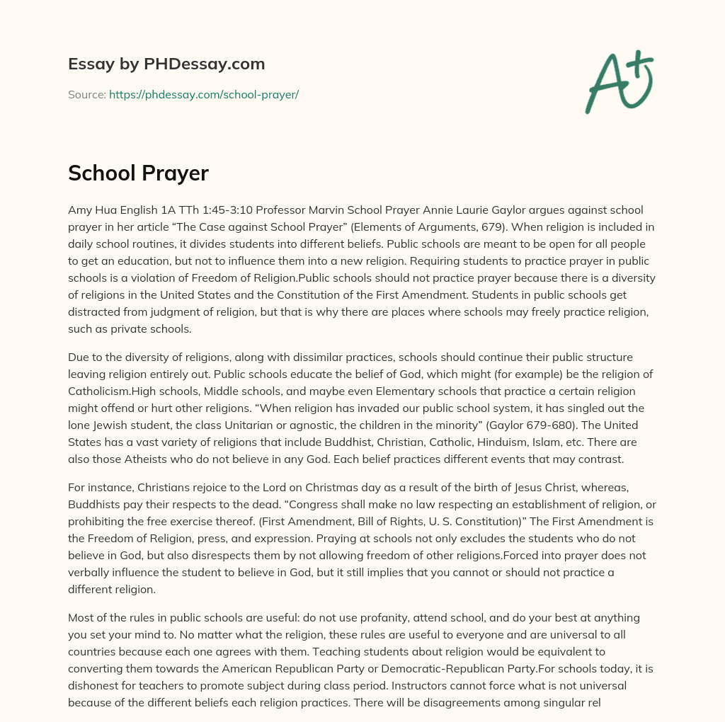 School Prayer Essay Example - PHDessay.com