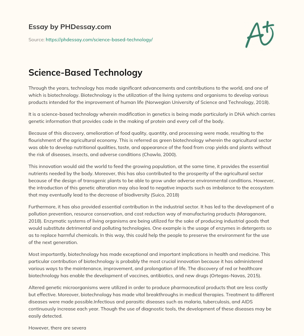 Science-Based Technology (600 Words) - PHDessay.com
